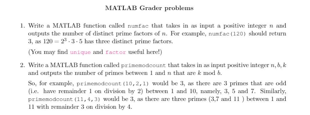 Solved Matlab Grader Problems 1 Write A Matlab Function 9588