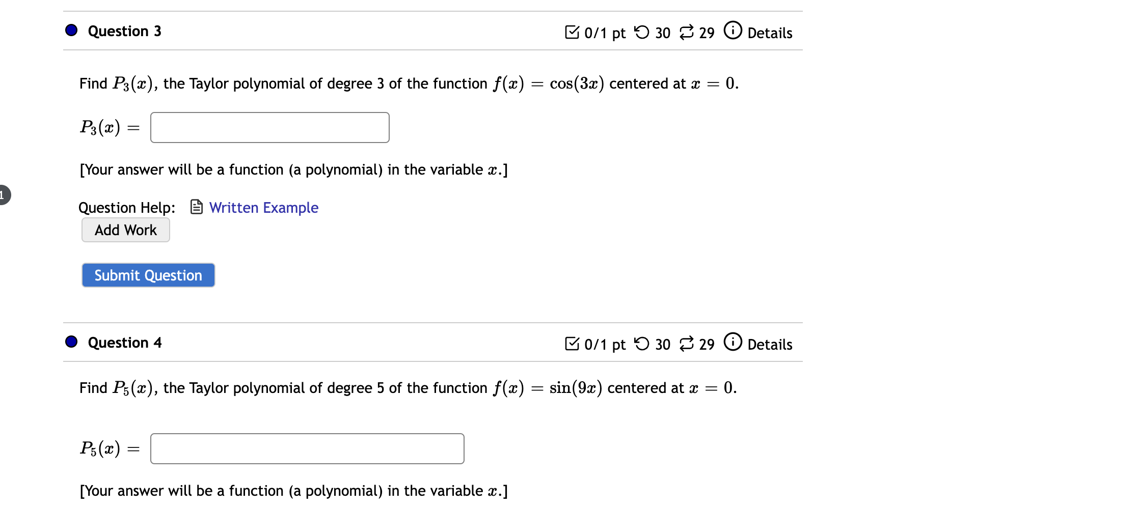Solved Find P3(x), the Taylor polynomial of degree 3 of the | Chegg.com