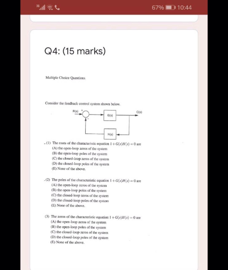 Solved 67% 1 10:44 Q4: (15 marks) Multiple Choice Questions | Chegg.com