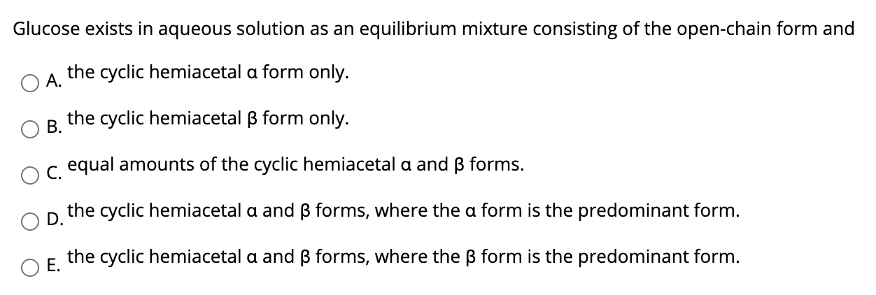 Solved Glucose exists in aqueous solution as an equilibrium | Chegg.com