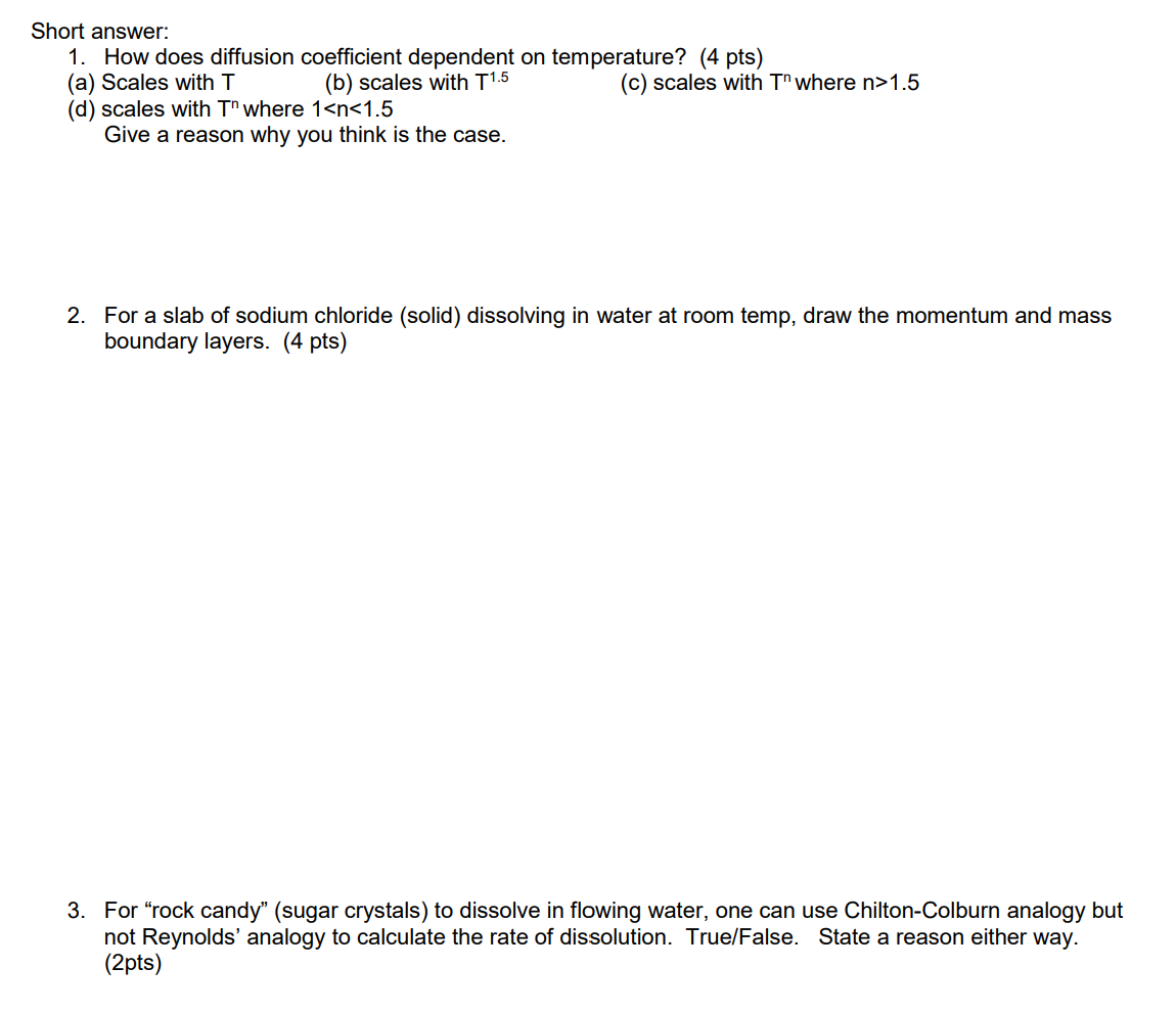Solved Short Answer 1 How Does Diffusion Coefficient 8886