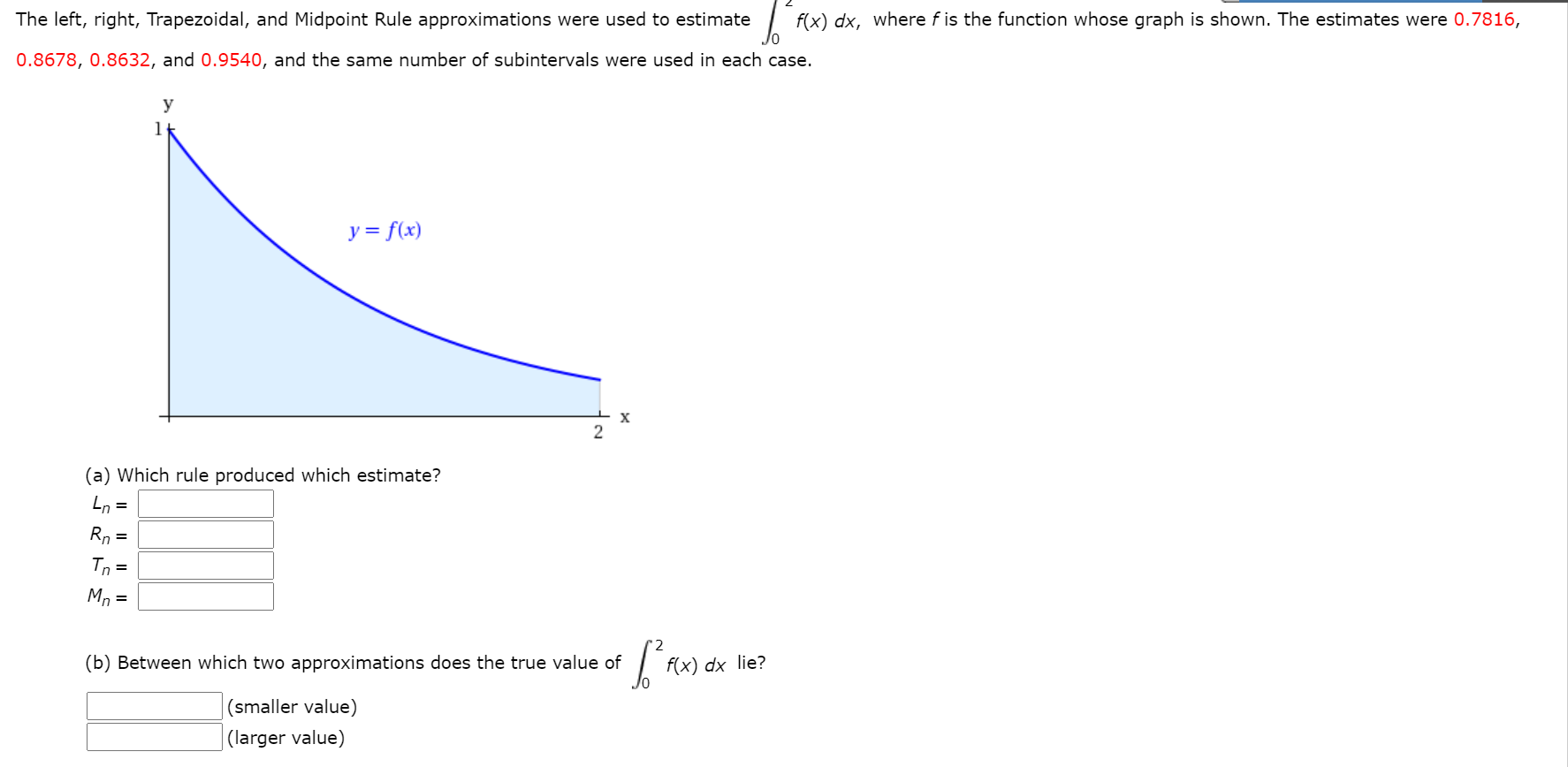Solved The left, right, Trapezoidal, and Midpoint Rule | Chegg.com