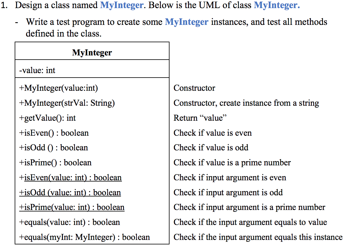 Solved 1. Design a class named MyInteger. Below is the UML | Chegg.com