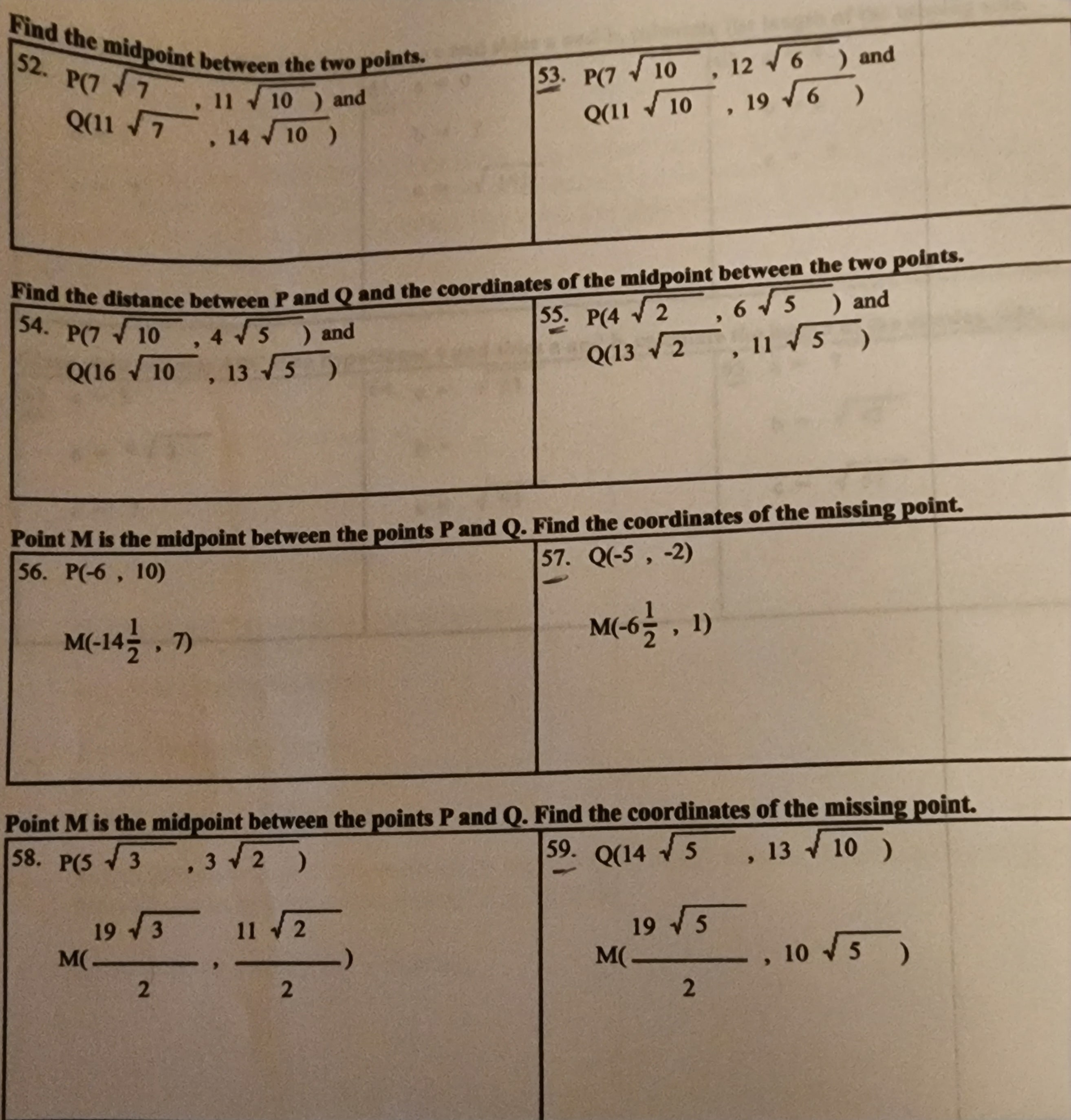 Solved Find the midpoint between the two points. 52. | Chegg.com