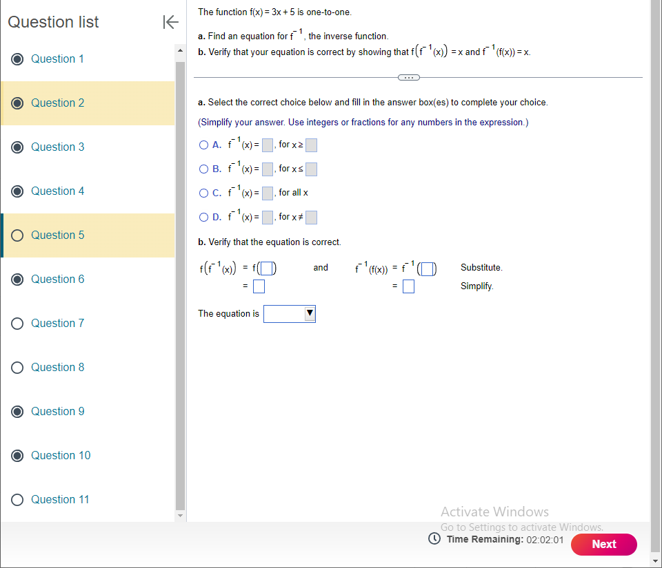 Solved lestion list k The function f(x)=3x+5 is one-to-one. | Chegg.com