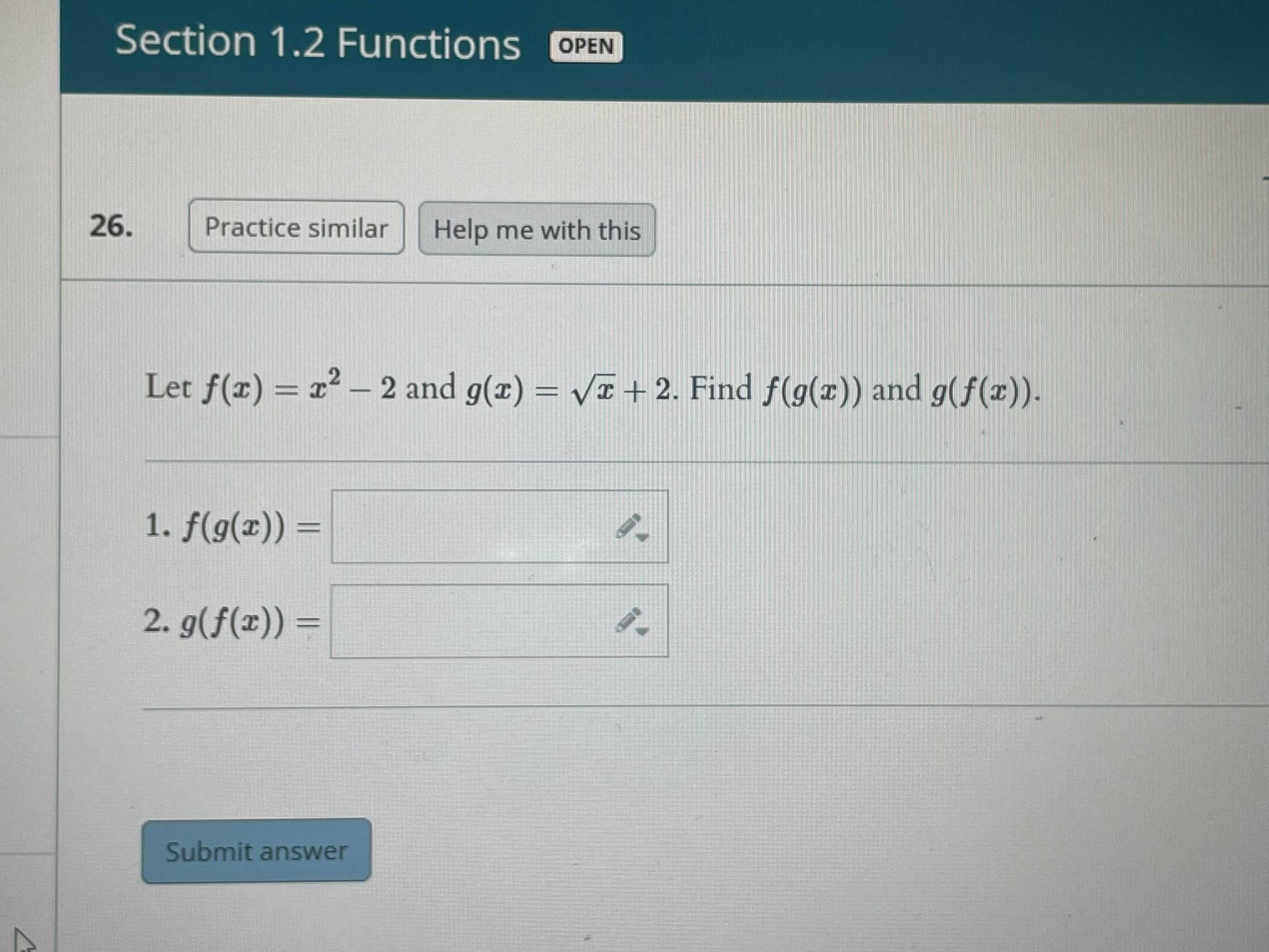 Solved Let f(x)=x2-2 and g(x)=x2+2. Find f(g(x)) and | Chegg.com Solved Let f(x)=x2-2 and g(x)=x2+2. Find f(g(x)) and | Chegg.com