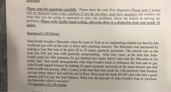 Solved Dtrection Please read the questions carefully. Please | Chegg.com