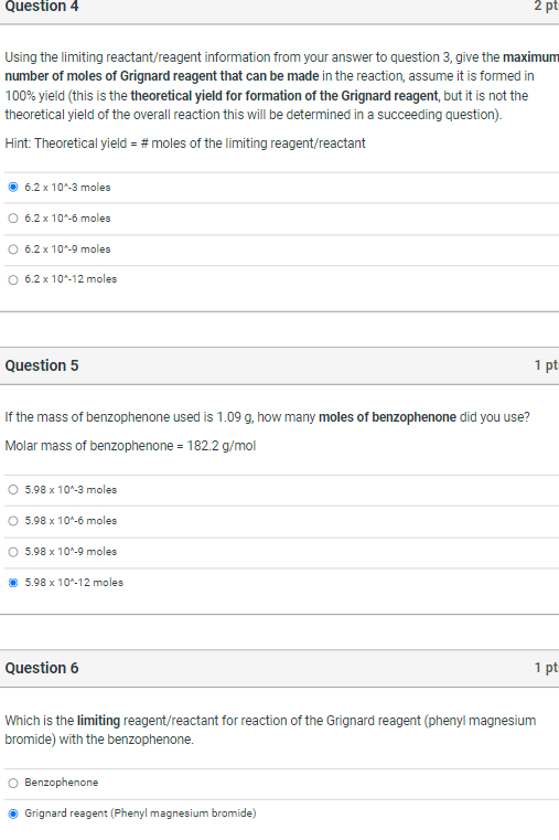 Solved Using the limiting reactant/reagent information from | Chegg.com