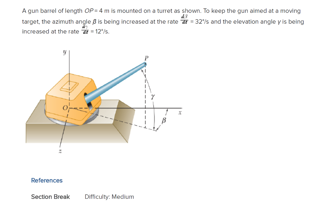Solved A gun barrel of length OP 4 m is mounted on a turret | Chegg.com
