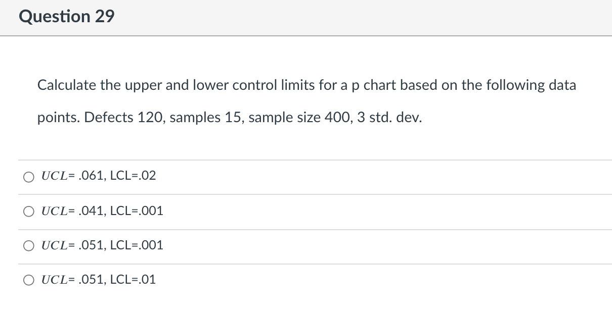 Solved Question 29 Calculate the upper and lower control | Chegg.com