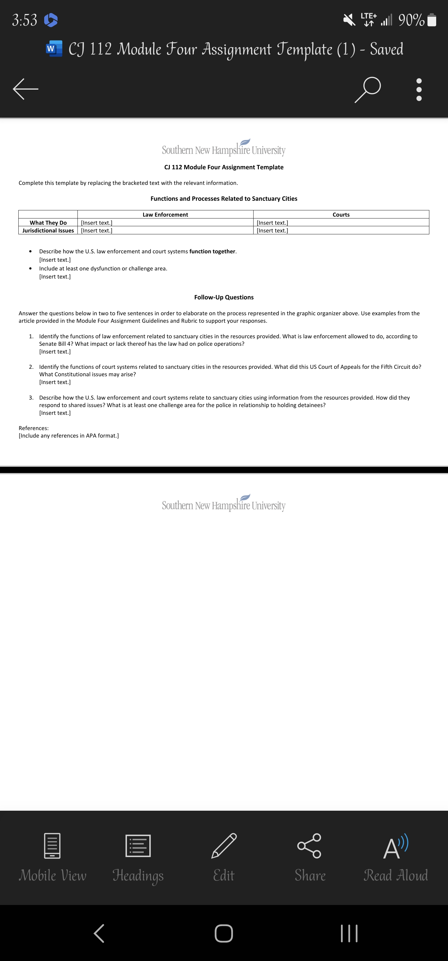 3:53 ↓↑LTE+,11ll90% w] CJ 112 Module Four Assignment | Chegg.com