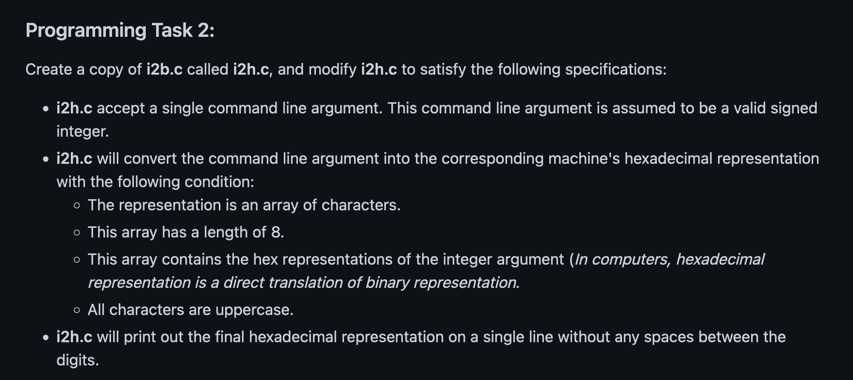 Solved Programming Task 1: A program called i2b.c was | Chegg.com