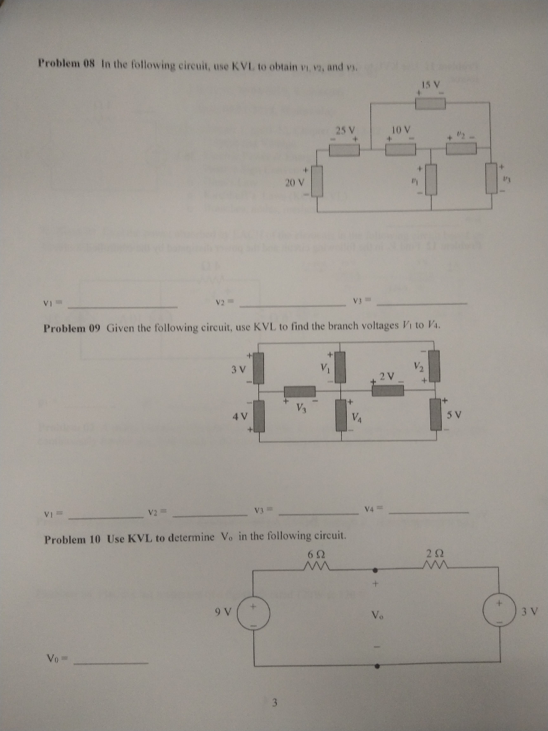 Solved Problem 08 In the following circuit, use KVL to | Chegg.com