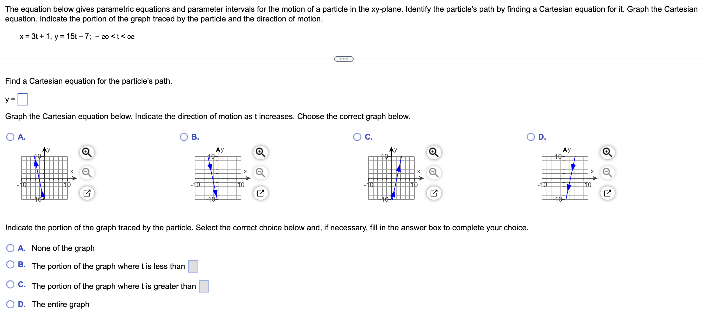 Solved Equation Indicate The Portion Of The Graph Traced By