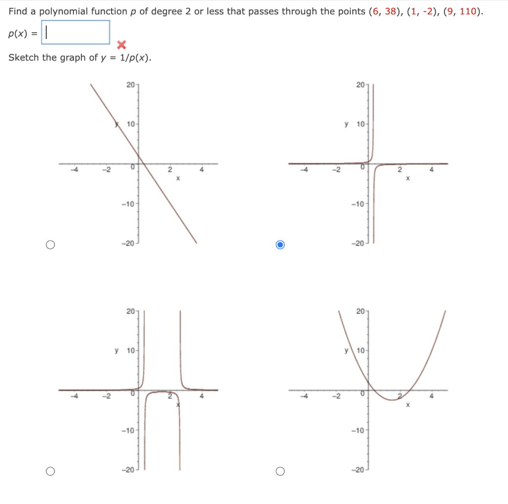 Solved Find a polynomial function p of degree 2 or less that | Chegg.com
