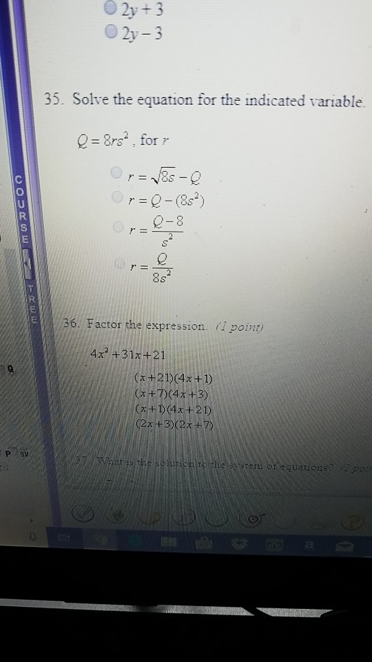 Solved 2y 3 35 Solve The Equation For The Indicated Chegg