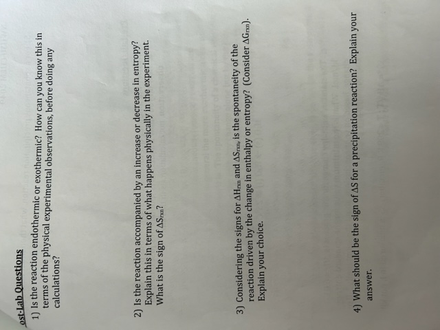 Solved est-Lab Questions 1) Is the reaction endothermic or | Chegg.com