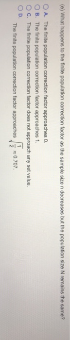 Solved Determine The Finite Population Correction Factor For