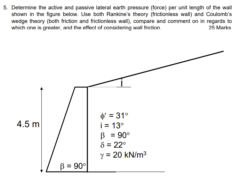 Solved 5. Determine the active and passive lateral earth | Chegg.com