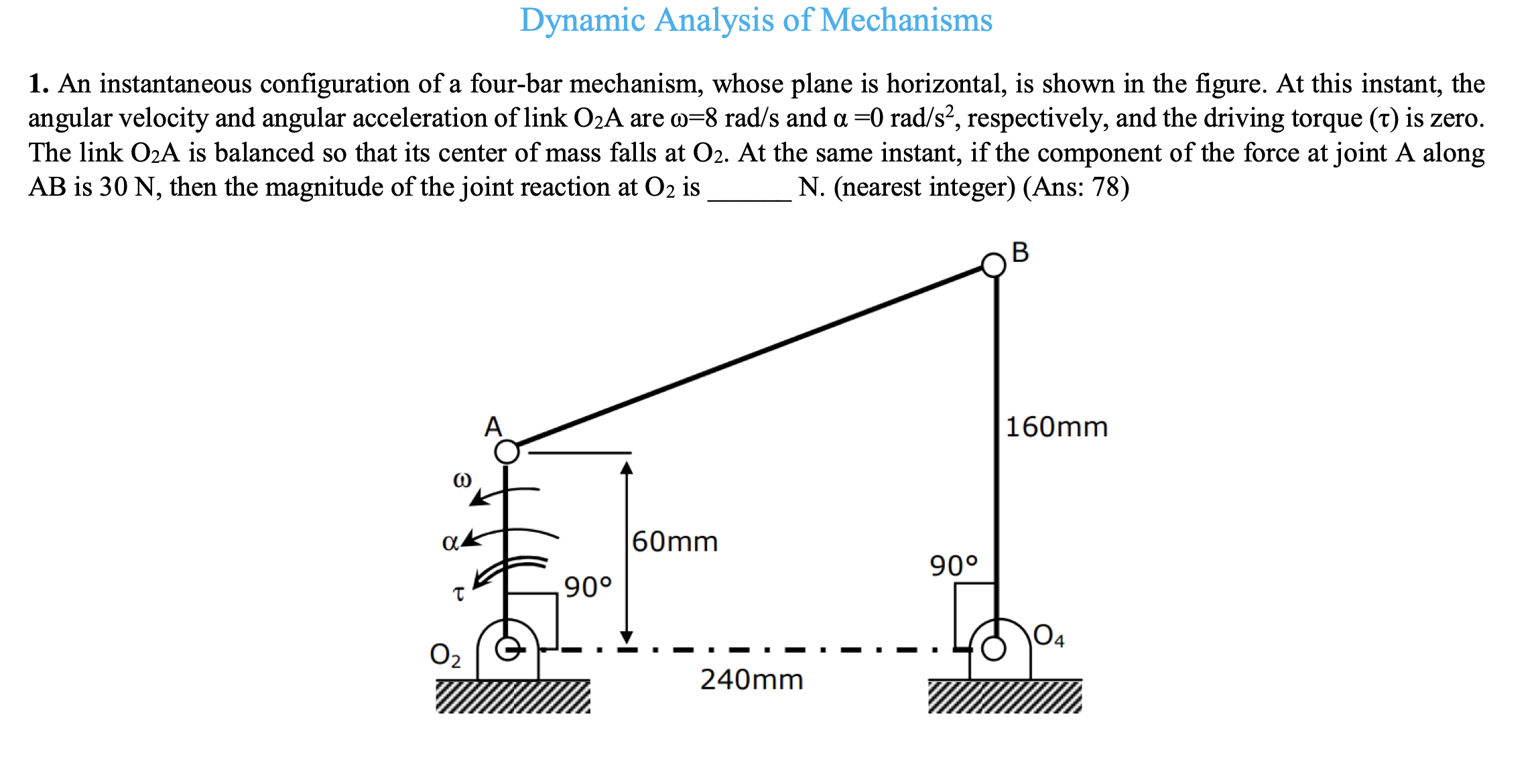 Solved Dynamic Analysis of ﻿MechanismsAn ﻿instantaneous | Chegg.com