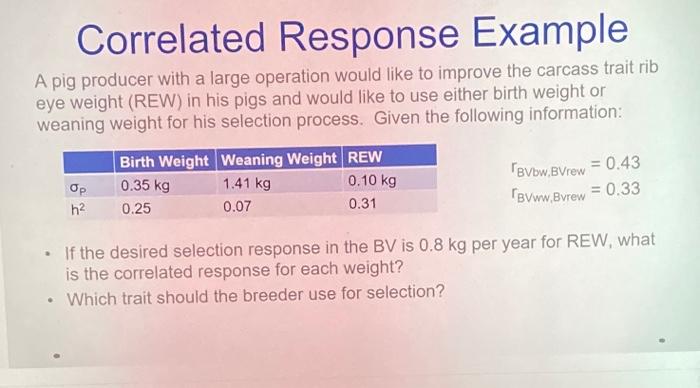Solved Correlated Response Example A pig producer with a | Chegg.com
