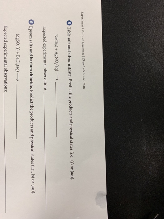 Solved Experiment 9 Post Lab Questions Chemicals in the Home | Chegg.com