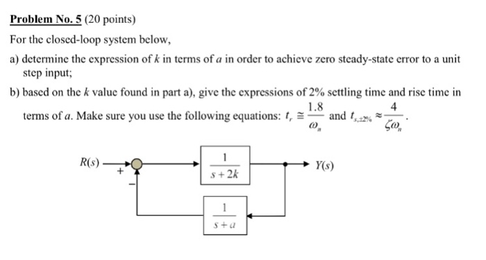 Solved Problem No.5 (20 points) For the closed-loop system | Chegg.com