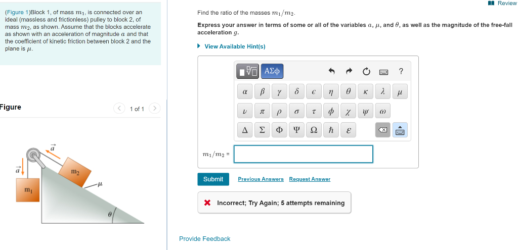 Solved (Figure 1)Block 1, of mass m1, is connected over an | Chegg.com