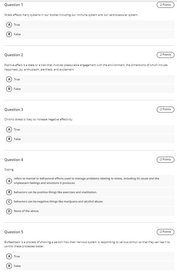 Solved Question 1 2 Points Stress affects many systems in | Chegg.com
