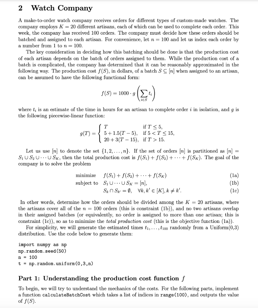 2 Watch Company A make-to-order watch company | Chegg.com