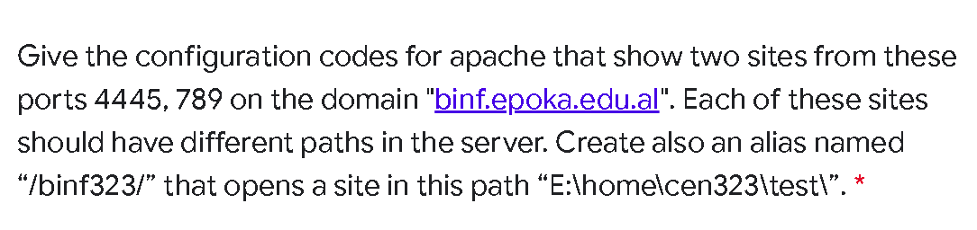 Solved Give the configuration codes for apache that show two | Chegg.com