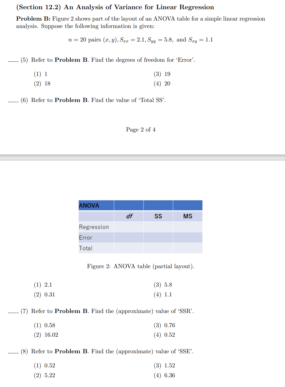 Solved (Section 12.2) An Analysis of Variance for Linear | Chegg.com