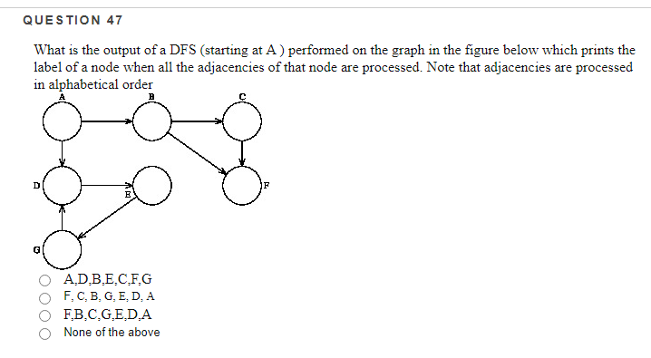 Solved QUESTION 47 What is the output of a DFS (starting at | Chegg.com