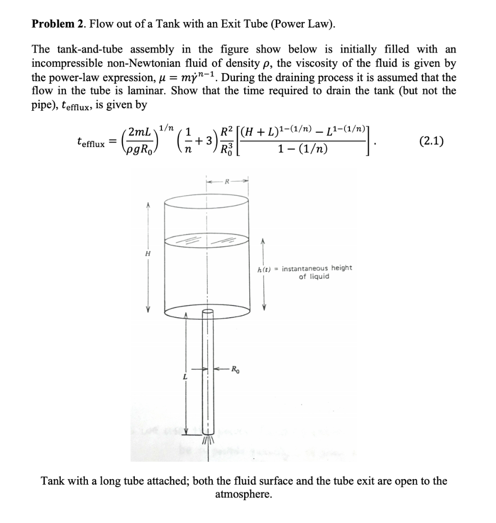 Solved Problem 2. Flow out of a Tank with an Exit Tube | Chegg.com