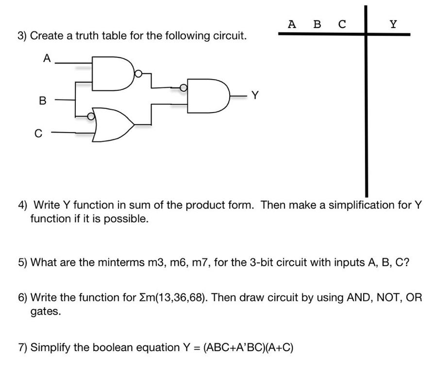 Solved А в с Y 3) Create a truth table for the following | Chegg.com