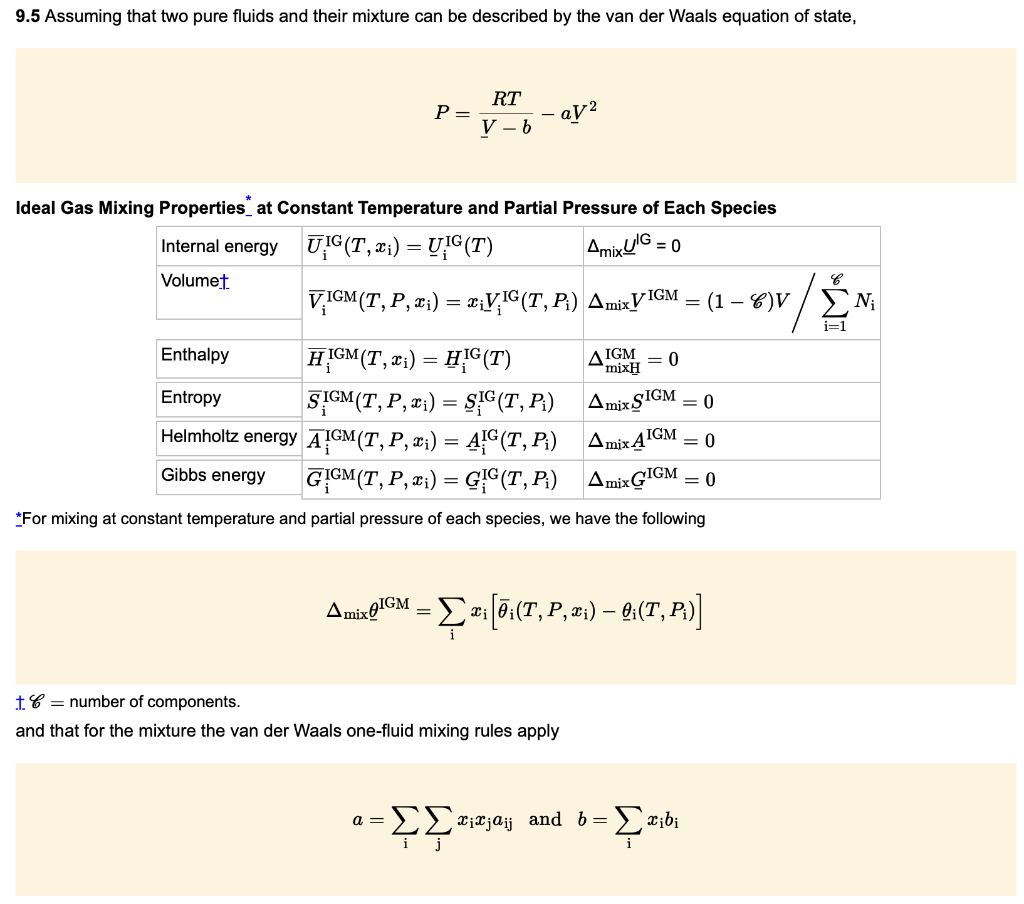 Solved 9.5 Assuming that two pure fluids and their mixture | Chegg.com