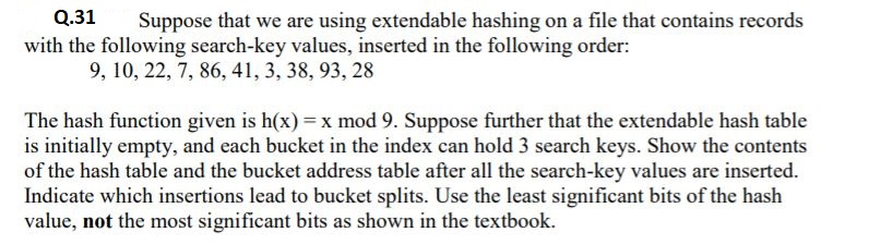 Solved Q.31 Suppose that we are using extendable hashing on | Chegg.com