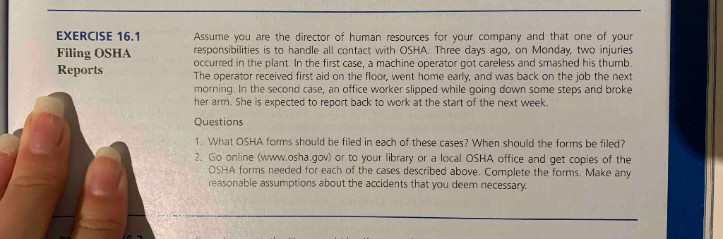 OSHA Case Study Please read Exercise 16.1: Filing | Chegg.com