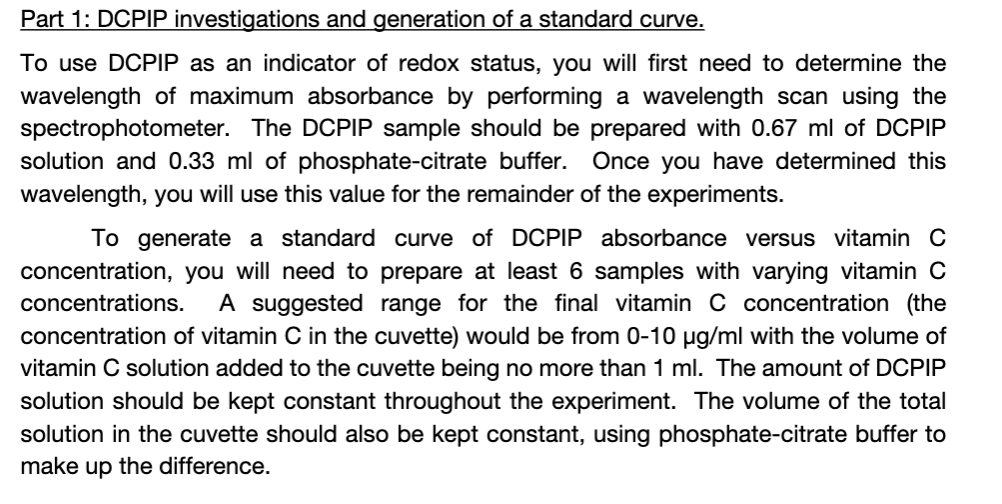 Solved Part 1: DCPIP investigations and generation of a | Chegg.com