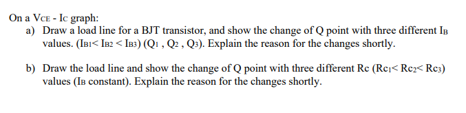 Solved On a VCE - Ic graph: a) Draw a load line for a BJT | Chegg.com