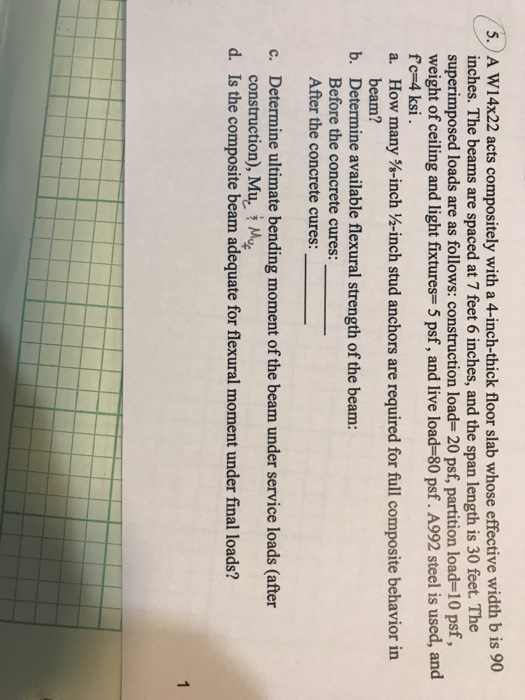 5.) A W14x22 acts compositely with a 4-inch-thick | Chegg.com