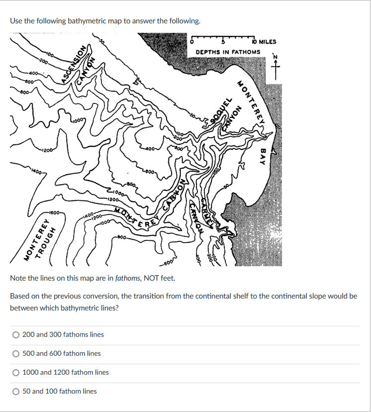 Solved Use the following bathymetric map to answer the | Chegg.com