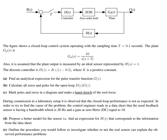 Solved R(S) - 1-DE :) Controller Zero-order hold Plant H(S) | Chegg.com