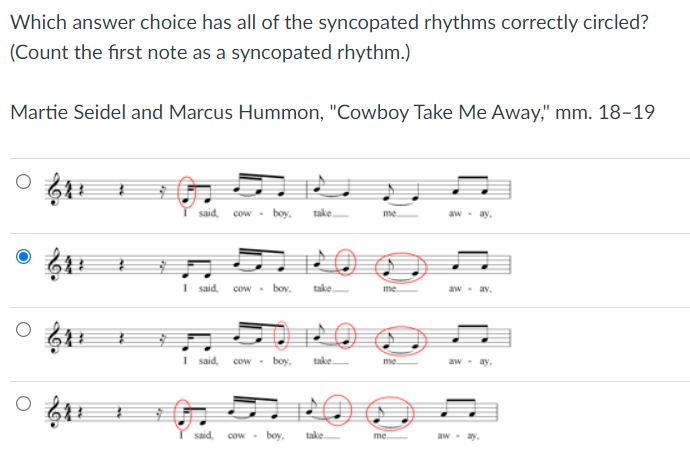 Which answer choice has all of the syncopated rhythms | Chegg.com