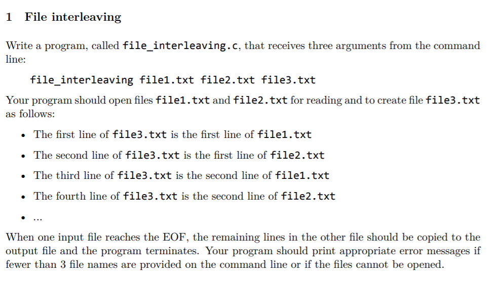 1 File interleaving Write a program, called | Chegg.com