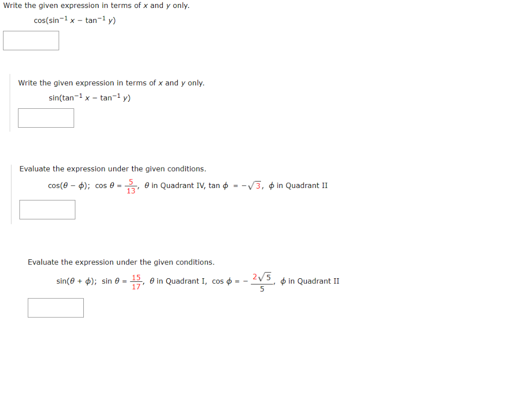 Solved Write the given expression in terms of x and y only. | Chegg.com
