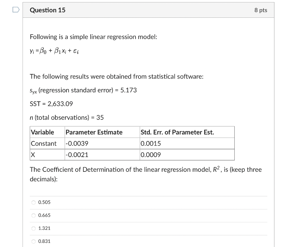 Solved Following is a simple linear regression model: | Chegg.com