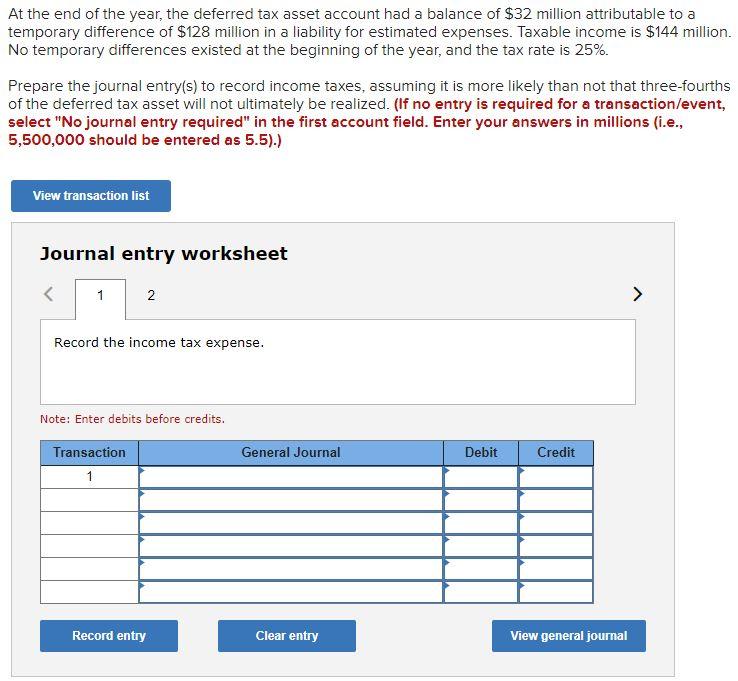 Solved At the end of the year, the deferred tax asset | Chegg.com