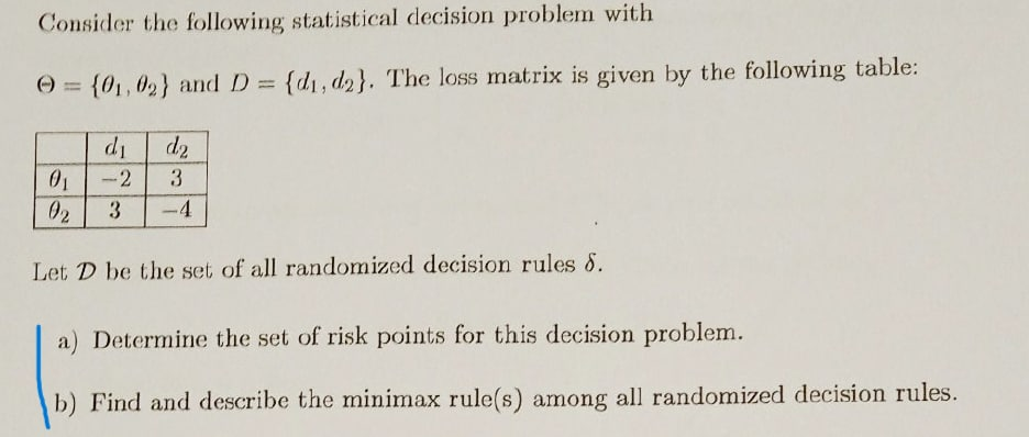 Solved Consider the following statistical decision problem | Chegg.com