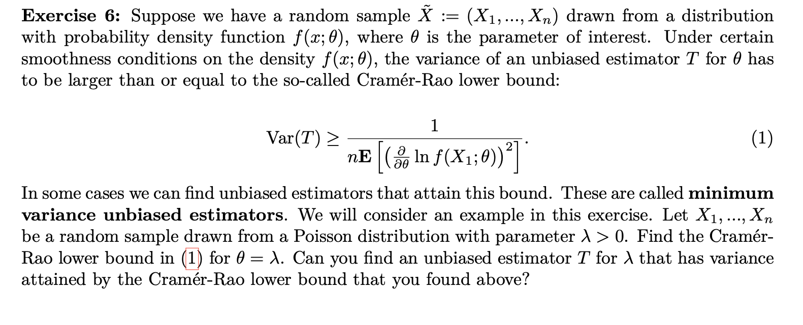 Solved Exercise 6: Suppose we have a random sample Ñ := (X1, | Chegg.com